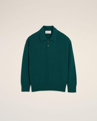 Ami Polo Boxy Vert En Laine Et Coton Vert Sapin - XXL - Homme