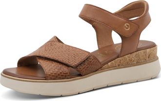 Tamaris Comfort Damen Sandalen flach aus Leder mit Klettverschluss, Braun (Nut), 41 EU