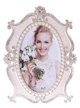 Kawaii-Story BM-xy071 Wei&szlig; Metall Bilderrahmen Fotorahmen Hochzeit Barock Luxus Design Perlen Strasssteine Dekoration Fotogr&ouml;&szlig;e 13x18cm (5x7zoll)