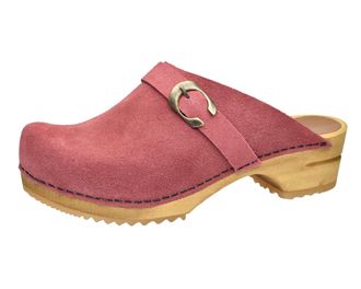Sanita Hedi offener Clog, Wildleder | Original handgemacht | Leder-Holzclogs f&uuml;r Damen | Nachhaltige Sohle | Misty Rose | 37 EU
