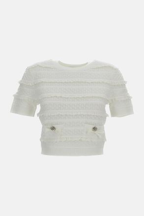 Self Portrait Wei&szlig;es T-shirt In Pointelle-strick