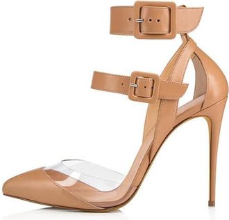 Generic Sandales à Talons Hauts avec Boucle et Bride à la Cheville pour Femmes,Chaussures Tendance à Talons Aiguilles Bout Pointu et Fermé en Pvc Transparent 