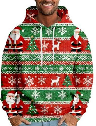 Generic Sweat à capuche de Noël pour homme, pull de Noël 2025 fantaisie moche imprimé graphique 3D sweatshirt pull décontracté fêtes de fin dannée pull à capu