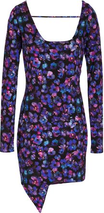 8 by YOOX PRINTED JERSEY ASYMMETRICAL MINI DRESS W/ L/ SLEEVES