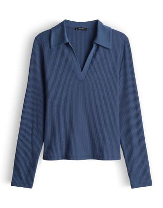 OPUS Langarm-Poloshirt Seti aus ECOVERO Viskose Mix Slim Fit schmale Passform, gerader Schnitt, Langarm, weicher Griff