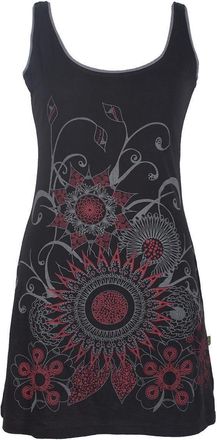 vishes Alternative Bekleidung - &Auml;rmelloses Blumenkleid aus Baumwolle mit weitem Ausschnitt schwarz 46
