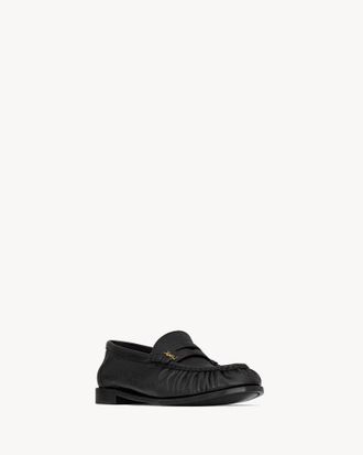 Saint Laurent Grained Leather Penny Loafer - Black