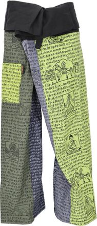 Guru Shop Thai Fischerhose aus Fester Baumwolle, Patchwork Wickelhose, Yogahose, Unigr&ouml;&szlig;e - Gr&uuml;n/bunt, Herren/Damen