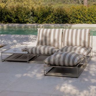 Sklum Amaro Gartenset mit 2-teiligem Modulsofa, Beistelltisch und umwandelbarem Ottoman Braun Tapioca - Braun Mokka - Sklum