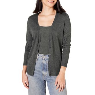 Amazon Essentials Damen Leichter Cardigan mit V-Ausschnitt (in Übergröße erhältlich), Dunkelgrau Meliert, 4XL Große Größen