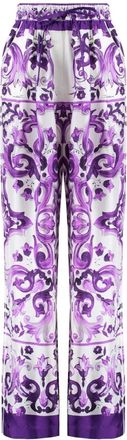 Dolce & Gabbana Femme, Pantalons, Multicolore, Taille: 34 FR Pantalon large en soie &agrave; imprim&eacute; floral