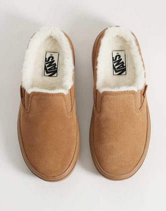 Vans mules &agrave; plateforme en sherpa marron clair