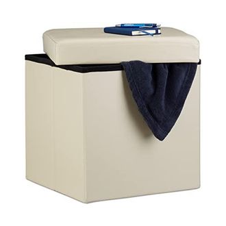 Relaxdays 10019043_550 Tabouret, Ivoire, 38 x 38 x 38 cm