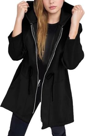 Generic Sweat &agrave; capuche doubl&eacute; en polaire pour femme - Sweat &agrave; capuche zipp&eacute; surdimensionn&eacute; &agrave; manches longues et cordon de serrage &agrave; la taille, Noir, XXL