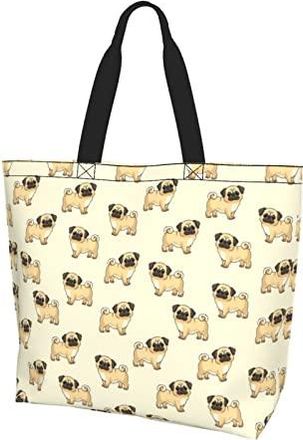 AOOEDM Cute Pug - Sac &agrave; provisions r&eacute;utilisable en toile pour dames