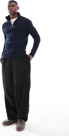 Jack & Jones Pull côtelé en maille à col zippé - Bleu marine