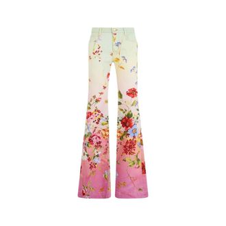 Roberto Cavalli Femme, Pantalons, Multicolore, Taille: 40 FR Miami Flowers Print Flare Pants