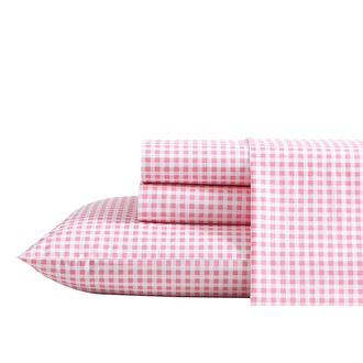 Poppy & Fritz Bettwäsche-Set für Doppelbetten, Baumwollperkal, knackig und cool, leichte Heimdekoration (Gingham Plaid Pink, Doppelbett)