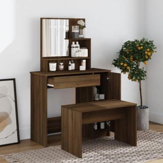 vidaXL Ensemble de table de toilette avec tabouret 86-5x35x136 cm disponible dans diff&eacute;rentes couleurs Couleur : Marron fonc&eacute;