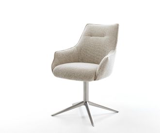 DELIFE Drehstuhl Alja-Flex mit Armlehnen Webstoff Soft Beige Fu&szlig;kreuz Edelstahl 360&deg; drehbar Wippfunktion Taschenfederkern, Esszimmerst&uuml;hle