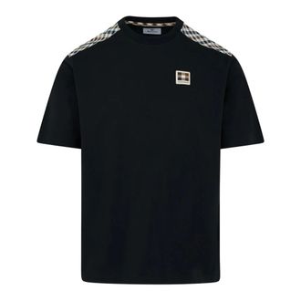 Aquascutum T-shirt &agrave; carreaux aux &eacute;paules - Homme - Tops - Noir - Taille: S