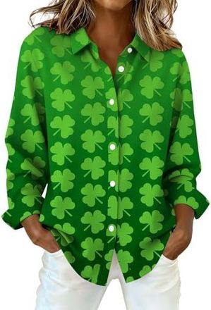 Generic Chemisiers en satin pour femme - Tr&egrave;fle porte-bonheur - Manches longues - Col en V - Style d&eacute;contract&eacute; - Pour le travail, les f&ecirc;tes et les affaires, V