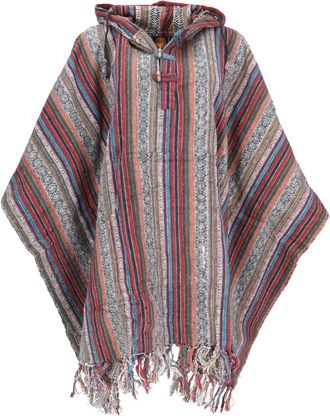 Guru Shop Unisex Poncho Hippie Chic, Ethno Poncho, Andenponcho - Rot/bunt, Herren/Damen, Baumwolle