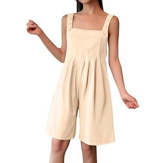 Generic Barboteuse d&eacute;t&eacute; d&eacute;contract&eacute;e pour femme - Salopette ample en lin - Tenue de plage, voyage, vacances, beige, XL