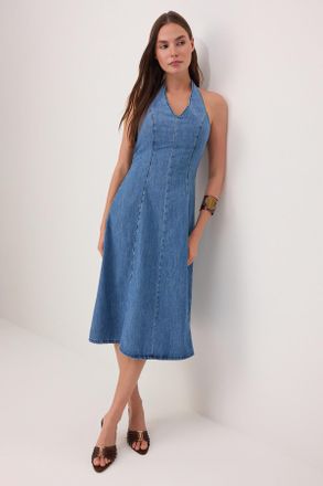 Trendyol Einfarbiges &auml;rmelloses Maxikleid im Skater-Stil - Blau