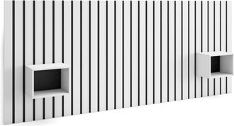 Skraut Home Kopfteil, Nachttischen - Lamellenwand Holz - 258x3x107 cm - 150,160,180 cm Bett - Stauraum - Moderner Stil - Wei&szlig; - Skraut Home