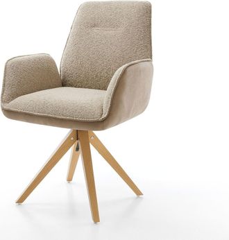 DELIFE Drehstuhl Zoa-Flex Materialmix Schlamm Holzgestell kantig Wei&szlig; 180&deg; drehbar Taschenfederkern, Esszimmerst&uuml;hle