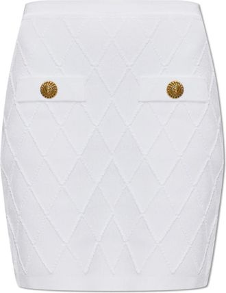 Balmain Femme, Jupes, Blanc, Taille: 36 FR Jupe Courte avec Boutons D&eacute;coratifs