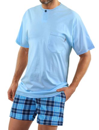 Sesto Senso Herren Schlafanzug Kurz Kariert Pyjama Baumwolle Kurzarm T-Shirt Pyjamahose Zweiteilig Set 3XL 2629/13