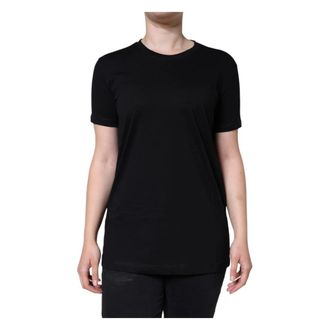 Dolce & Gabbana Femme, Tops, Noir, Taille: 38 FR T-shirt noir en coton avec col rond et manches courtes