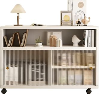 Generic Kompaktes Sideboard, konzipiert for schmale R&auml;ume mit beweglichen Aufbewahrungseinheiten Vertikale Schiebet&uuml;ren aus Acryl Offene Ablage + geschlossene