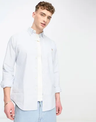 Polo Ralph Lauren Gestreiftes Oxford-Hemd in Blau/Wei&szlig; mit Markenlogo und schmalem Schnitt