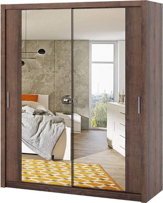 Selsey Rinker - Schwebet&uuml;renschrank/Kleiderschrank 2-t&uuml;rig mit 2 Kleiderstangen, Opt. mit Spiegel, 180 cm (Eiche Monastery mit Spiegel)