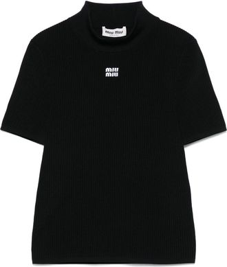 Miu Miu t-shirt en maille nervur&eacute;e - Noir