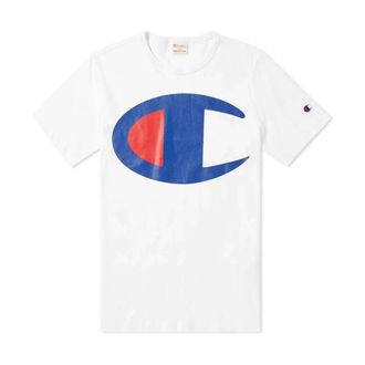 Champion Homme, Tops, Blanc, Taille: L Tee Large C Blanc Reverse Weave