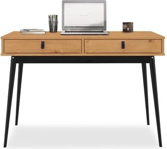 IDIMEX Bureau Wanda avec 2 tiroirs, en pin Massif, Bureau en Bois, Coloris ch&ecirc;ne et Noir