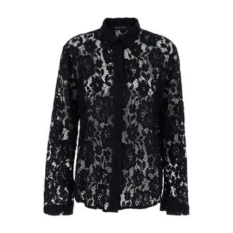 Federica Tosi Femme, Blouses et Chemises, Noir, Taille: 36 FR Classic Collar Lace Shirt