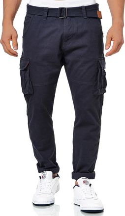 Indicode Herren Mathen Cargohose aus 98% Baumwolle inkl. G&uuml;rtel | Cargo Hose f&uuml;r M&auml;nner Navy, XXL