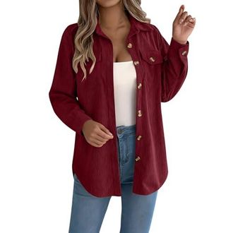 Generic Veste Femme Chic Et Elegant Veste d&eacute;contract&eacute;e mi-longue en velours c&ocirc;tel&eacute; ray&eacute;e pour femme usage quotidien tissu doux confortable design polyvalent &eacute;