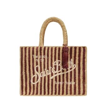 MC2 Saint Barth Femme, Sacs, Brun, Taille: ONE Size Sac en Rafia &agrave; Rayures Brod&eacute;es