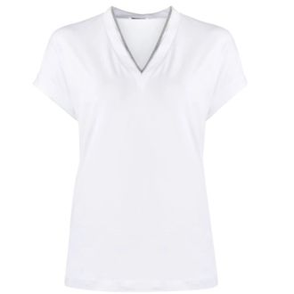 Brunello Cucinelli V-Neck T-Shirt - - Tops - Damen - Wei&szlig; - XL