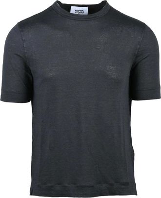 Alpha Studio Homme, Tops, Gris, Taille: XL T-Shirt Girocollo in Lino