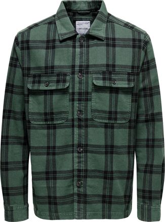 Only & Sons ONLY&SONS Herren Hemd Regular Fit Hemdkragen Knopfleiste Brusttaschen Langarm, Farben:Grün, Größe Hemd:S
