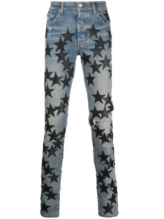 Amiri jean skinny &agrave; patchs &eacute;toiles - Bleu