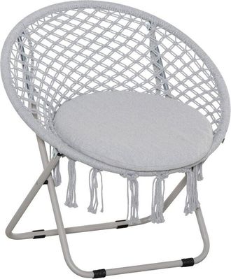 OUTSUNNY Loveuse fauteuil rond de jardin fauteuil lune papasan pliable grand confort macram&eacute; coton polyester gris