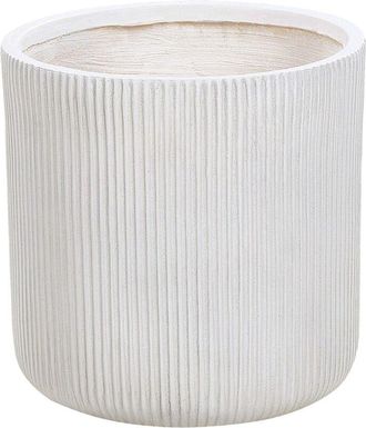 Beliani Pot de Fleurs Blanc Cass&eacute; en Fibres dArgile Rond Cache-Pot 37 x 37 x 37 cm Oreoi